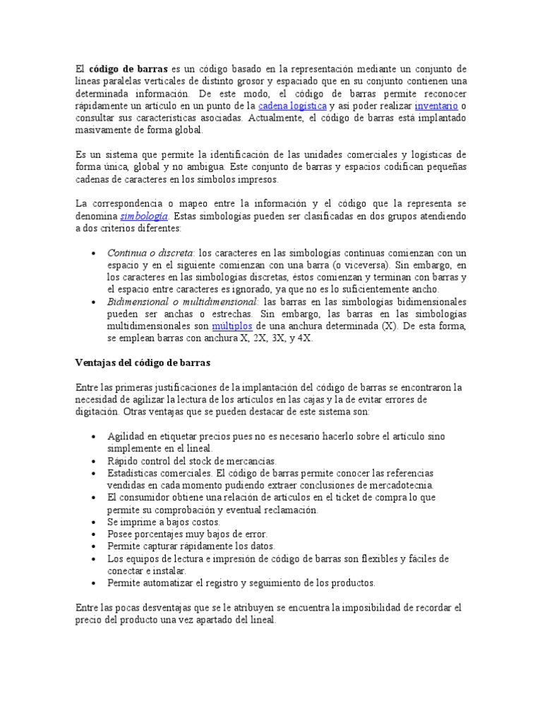 El Código de Barras Es Un Código Basado en La Representación Mediante ...