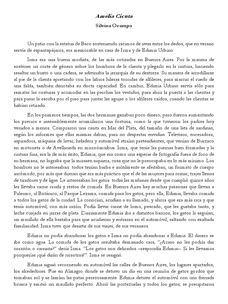 Amelia Cicuta (Silvina Ocampo) | PDF | Gatos | Organismos