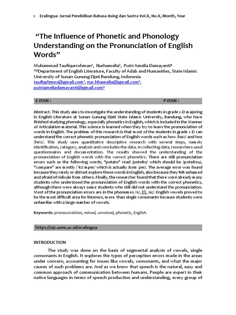 The Influence of Phonetic and Phonology Understanding On The ...