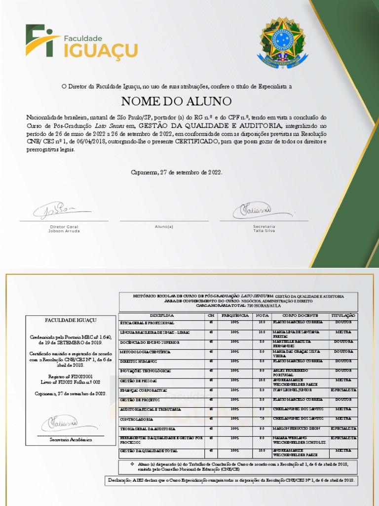 Modelo Certificado Novo | PDF | Pós-graduação