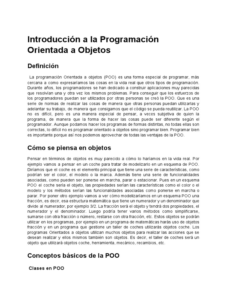Introducción A POO | PDF | Objeto (informática) | Programación orientada a objetos