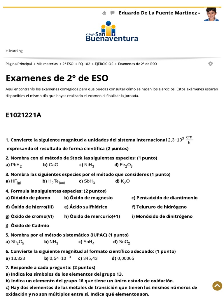 Examenes de 2º de ESO - E1021221A | PDF | Química | Átomos