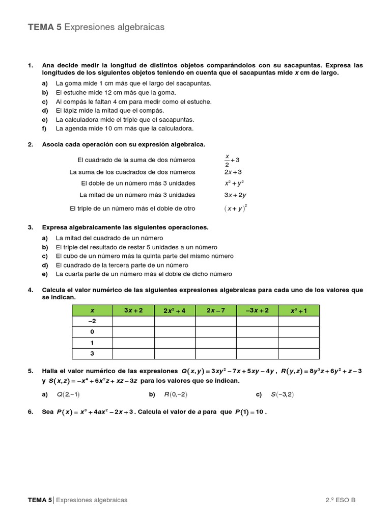 Expresiones Algebraicas para 2.º ESO | PDF | Matemáticas