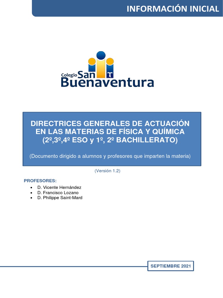DIRECTRICES GENERALES EN LAS MATERIAS DE FÍSICA Y QUÍMICA - v.1.2 | PDF ...