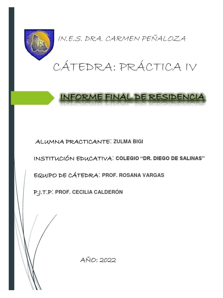 INFORME FINAL Corregido DE RESIDENCIA ZULMA BIGI 2022 | PDF | Enseñando | Maestros