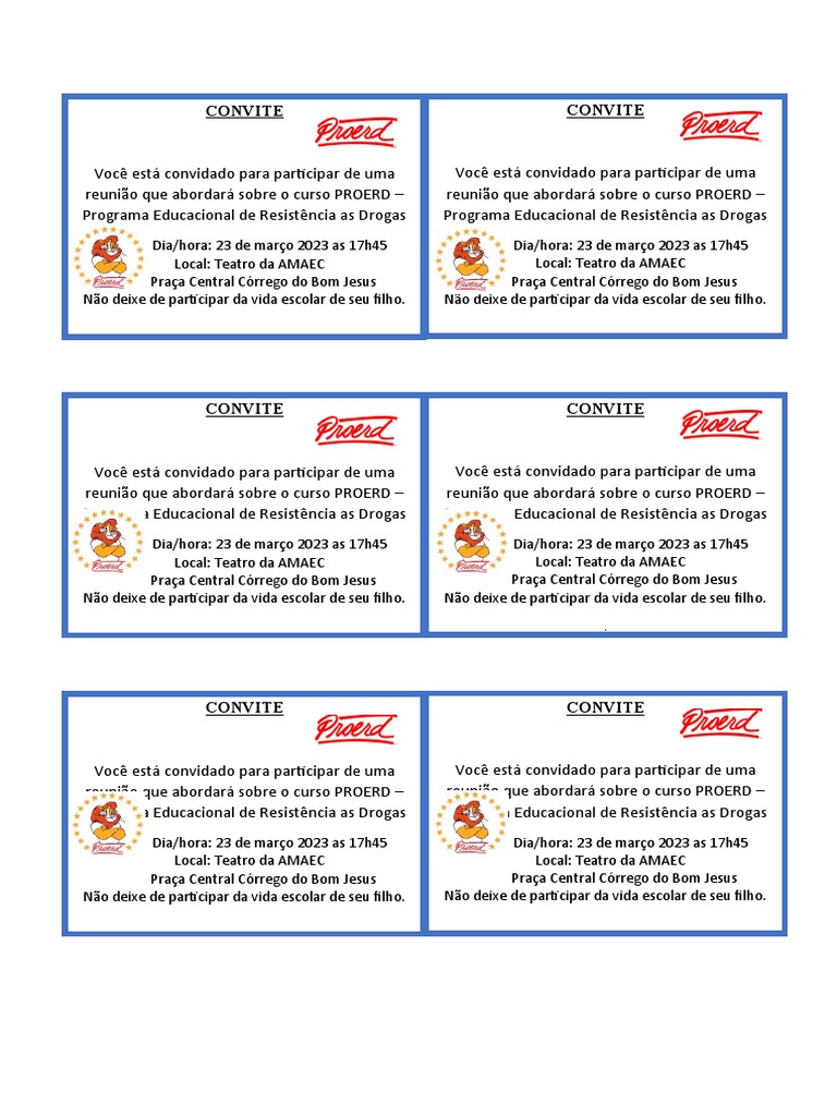 Convite Reunião Proerd Pais | PDF