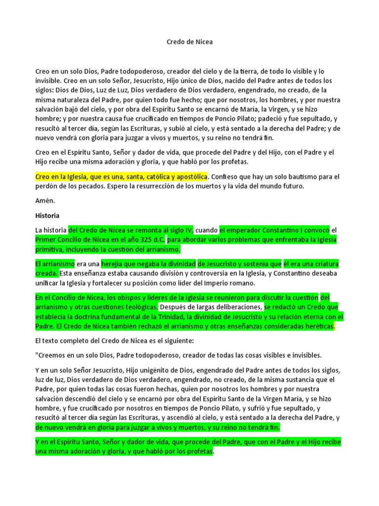 El Credo de Nicea: Una declaración fundamental de la doctrina de la ...