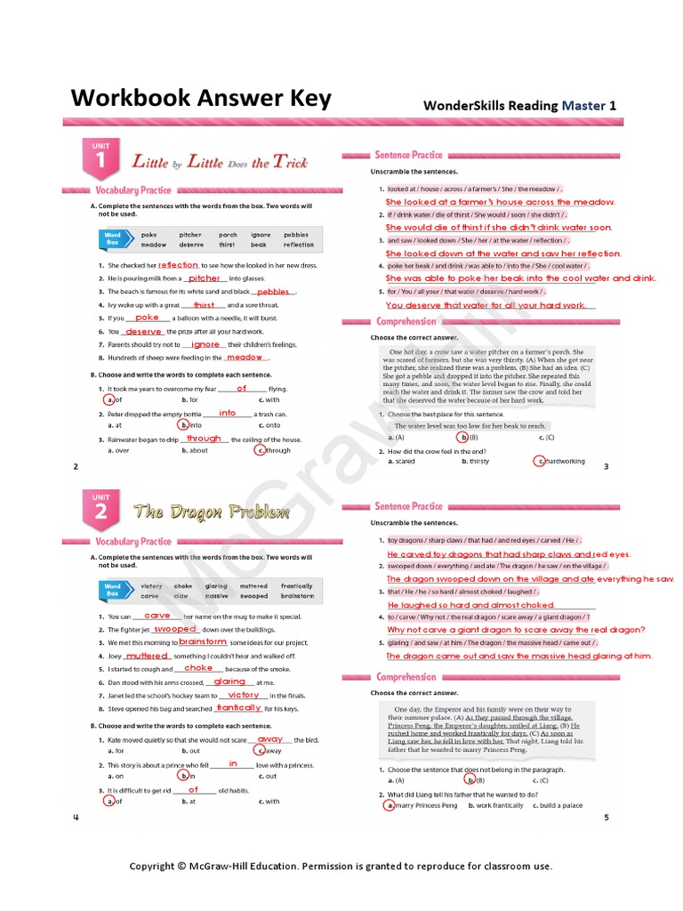 Wonder Skills Workbook - Answer Key - Master 1 | PDF | Coral Reef