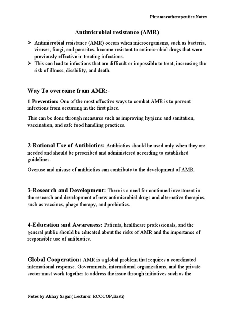 Antimicrobial Resistance Amr Pt Notes Pdf
