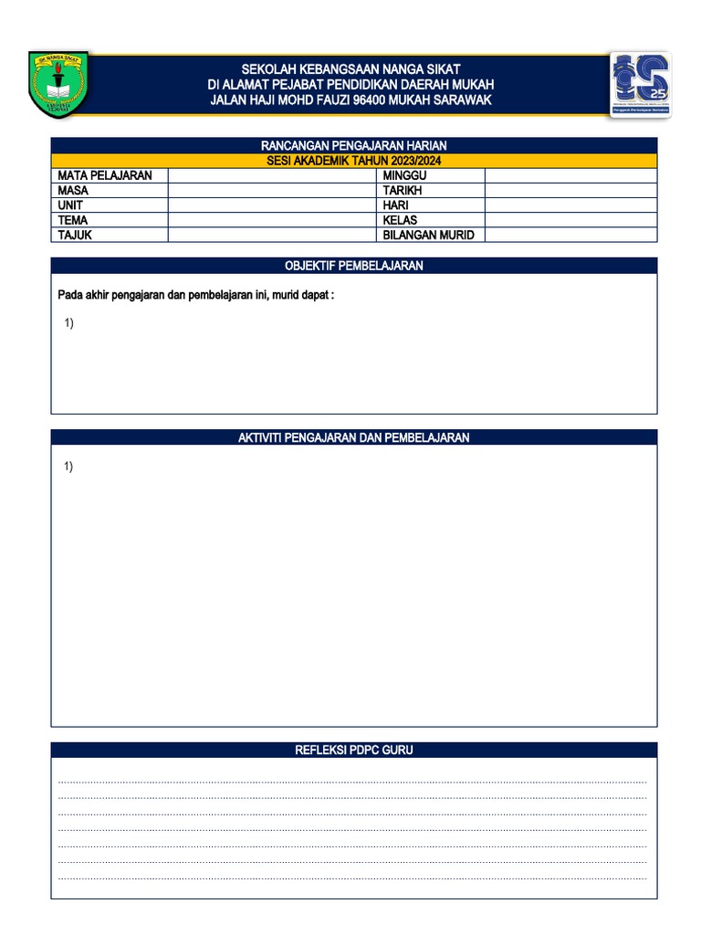 01 Template RPH Tahun 1 & Tahun 6 - Versi Bahasa Melayu | PDF