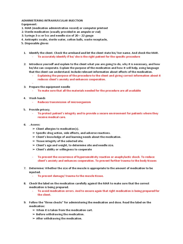 IM Checklist | Download Free PDF | Injection (Medicine) | Syringe
