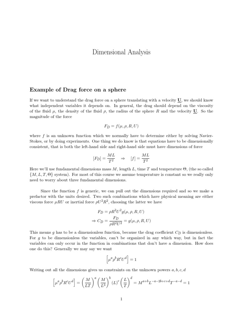 Dimensional Analysis of Drag Force | PDF | Physics | Mathematics