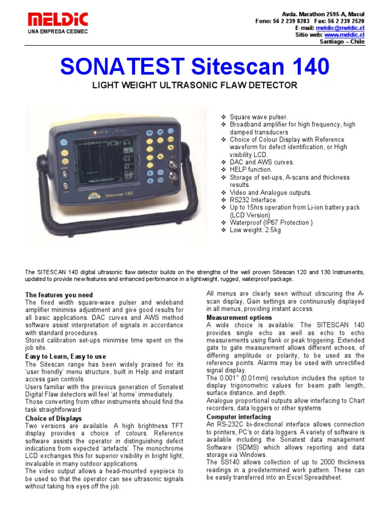 SONATEST Sitescan 140: Light Weight Ultrasonic Flaw Detector | PDF ...