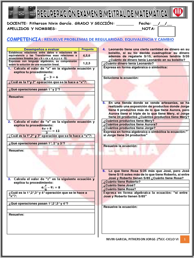 Competencia: Resuelve Problemas de Regularidad, Equivalencia Y Cambio ...