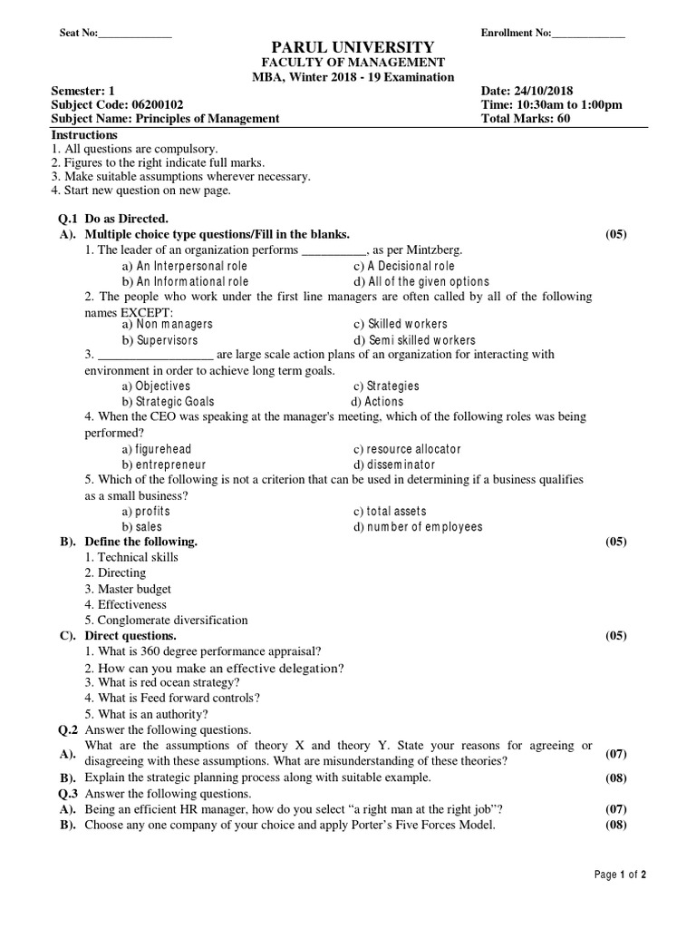 Parul University: A) C) B) D) | PDF | Business | Economies