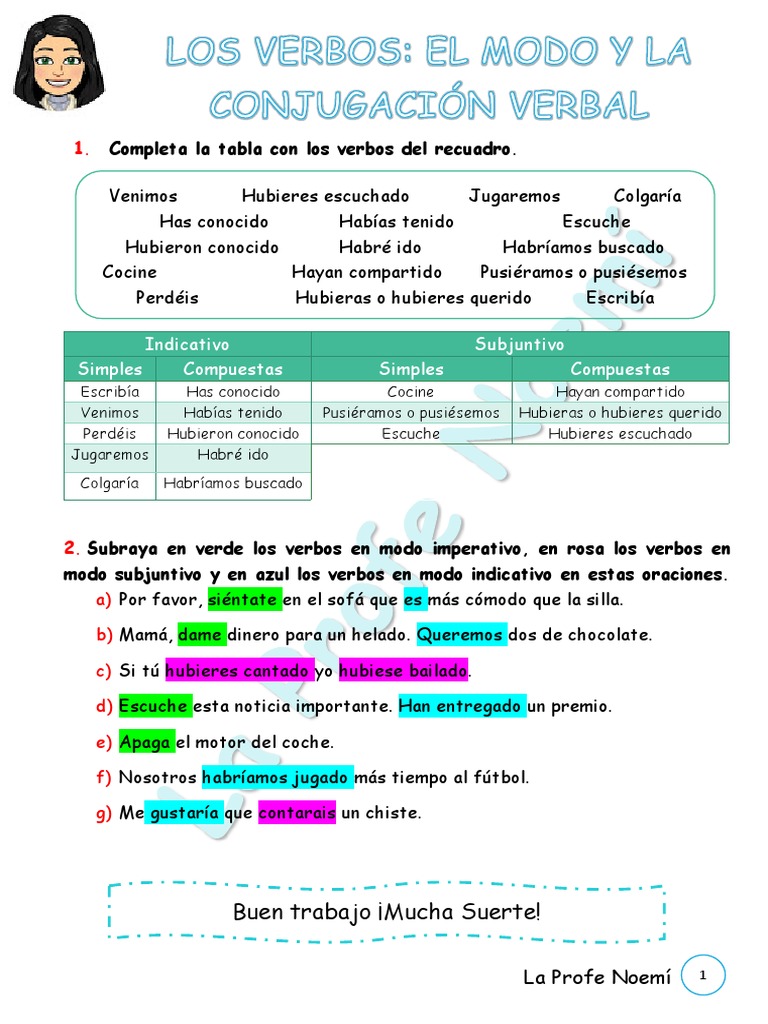 Los Verbos. El Modo y La Conjugación Verbal - Soluciones | PDF