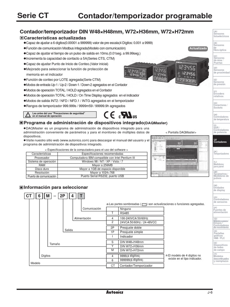Contador/temporizador Programable Serie CT: Contador/temporizador DIN W48×H48mm, W72×H36mm, W72× ...