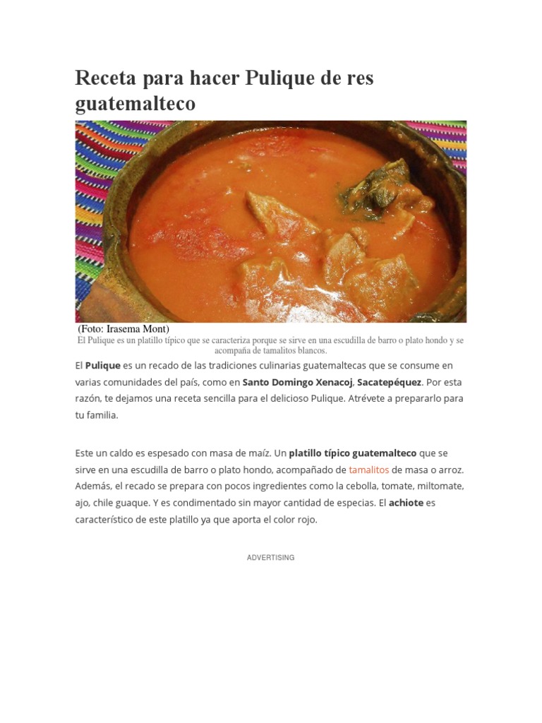 Receta para Hacer Pulique de Res Guatemalteco | PDF