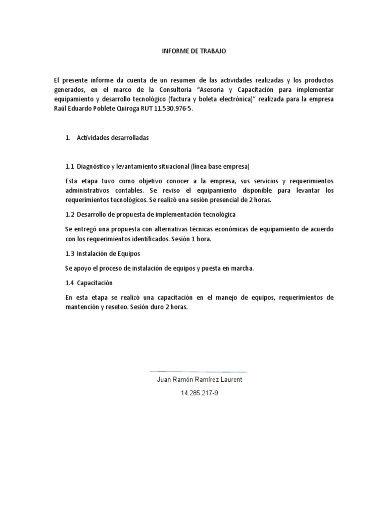 INFORME DE TRABAJO Juan Ramirez | PDF