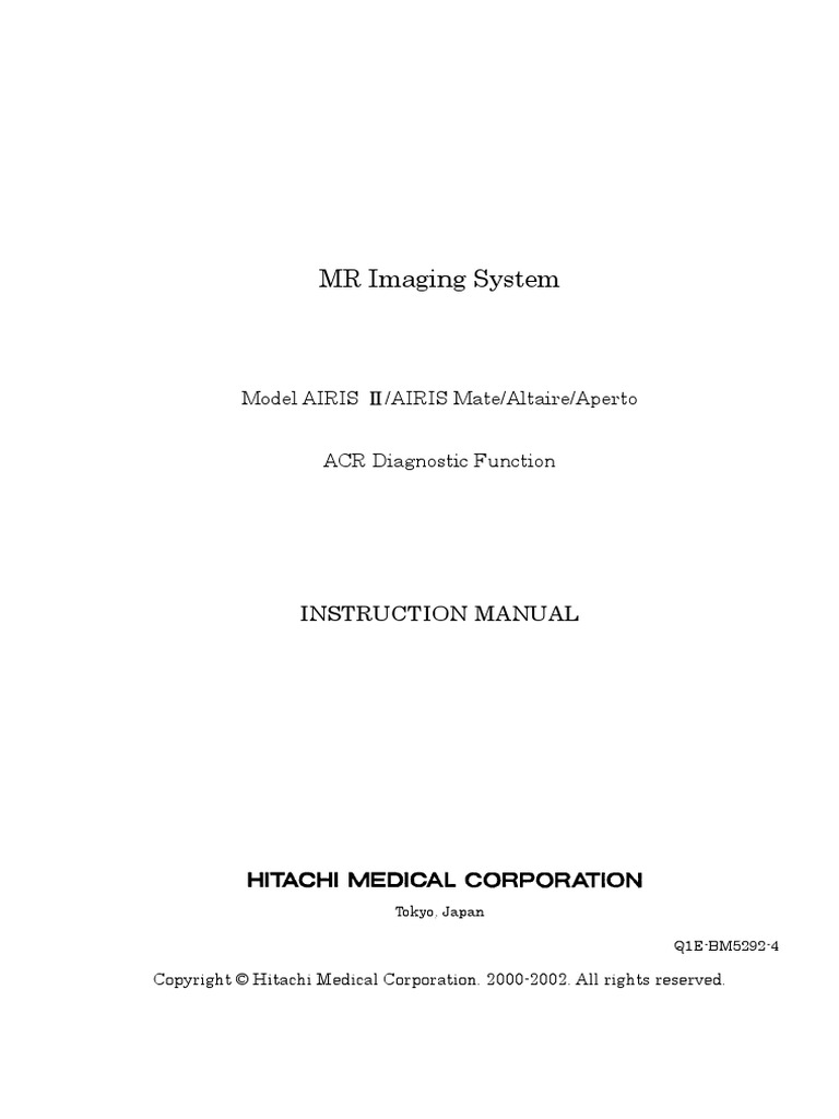 MR Imaging System: Instruction Manual | PDF | Area