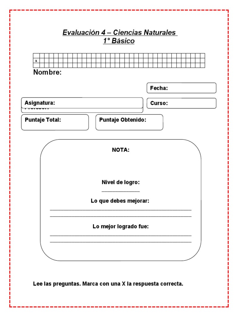 Evaluación 4 - Ciencias Naturales - 1° Básico | PDF | Dom | Astronomía