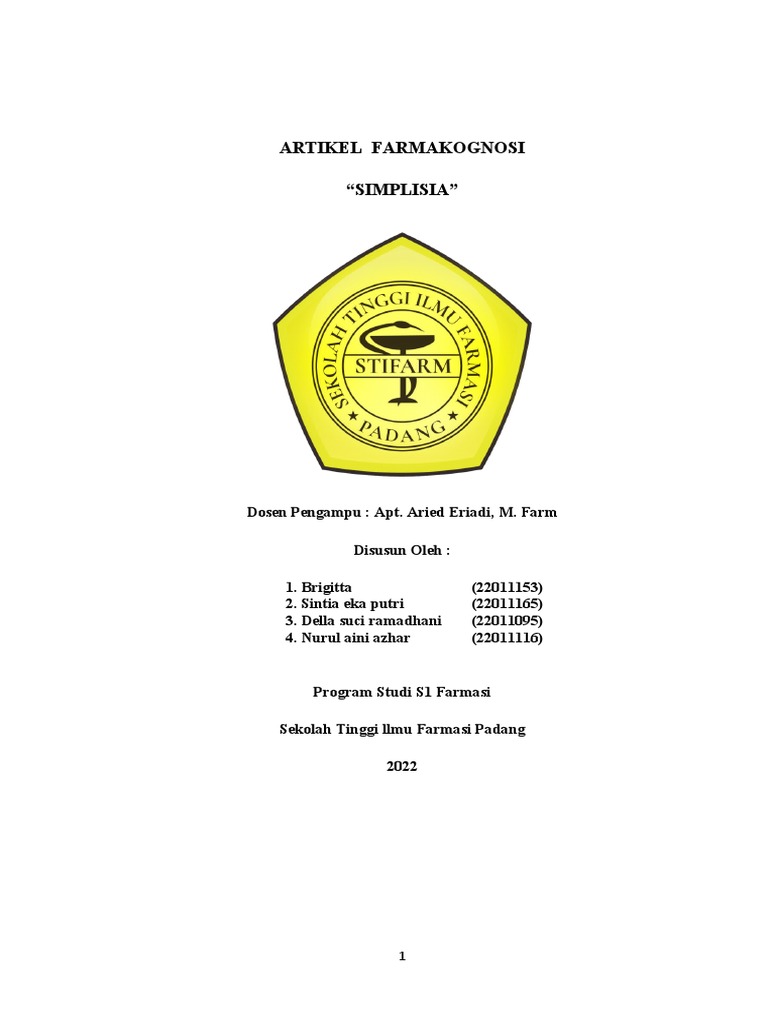 Artikel Farmakognosi "Simplisia" | PDF