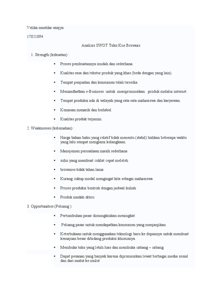Analisis SWOT Toko Kue Brownis | PDF