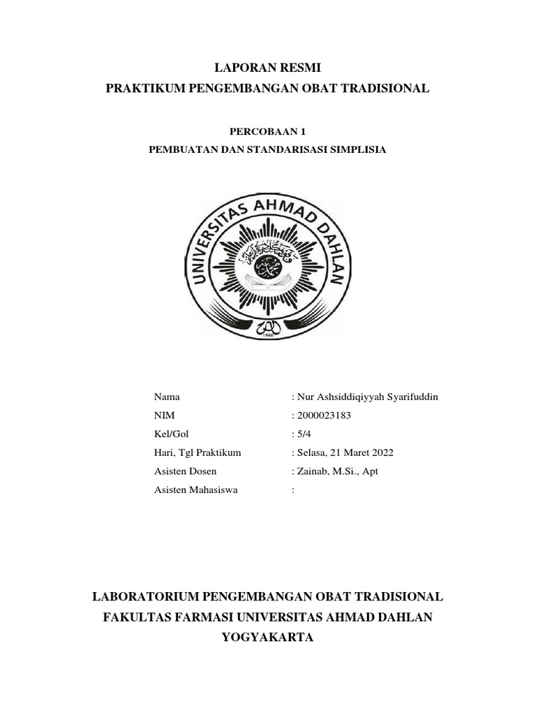 Pembuatan Dan Standarisasi Simplisia | PDF