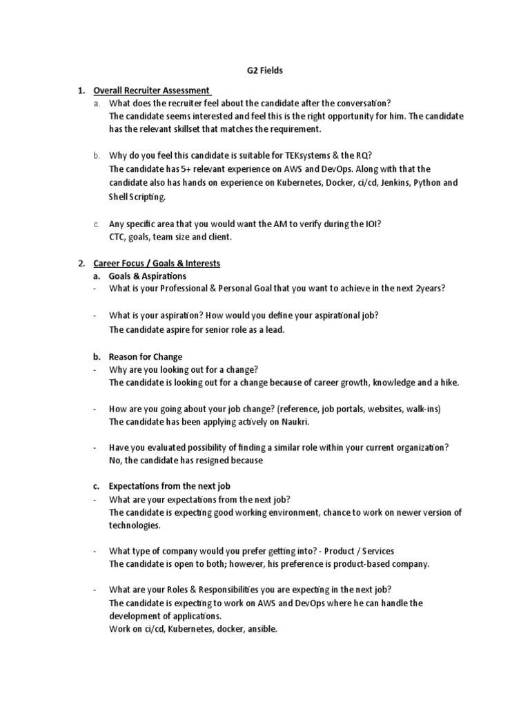 G2 Fields 1. Overall Recruiter Assessment | PDF | Cognition | Cognitive ...