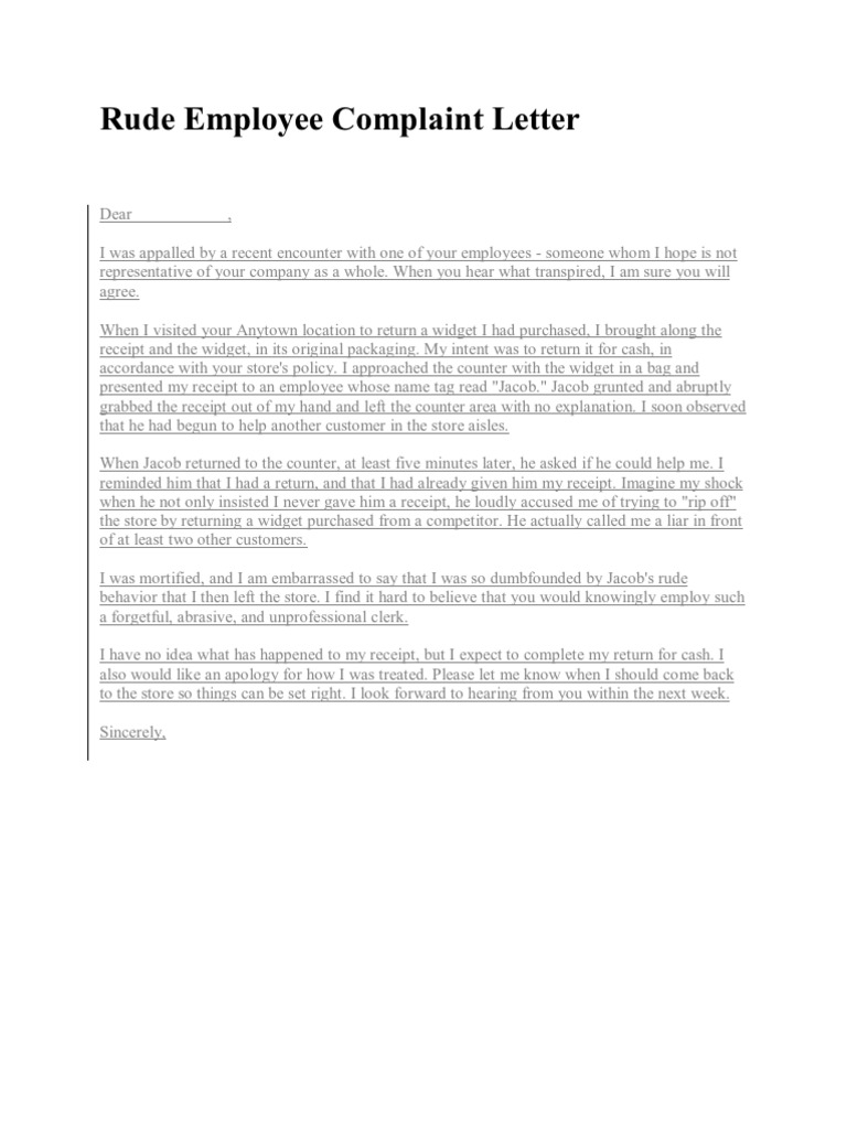 Complaint Letter for Rude Employee | PDF | Self-Improvement
