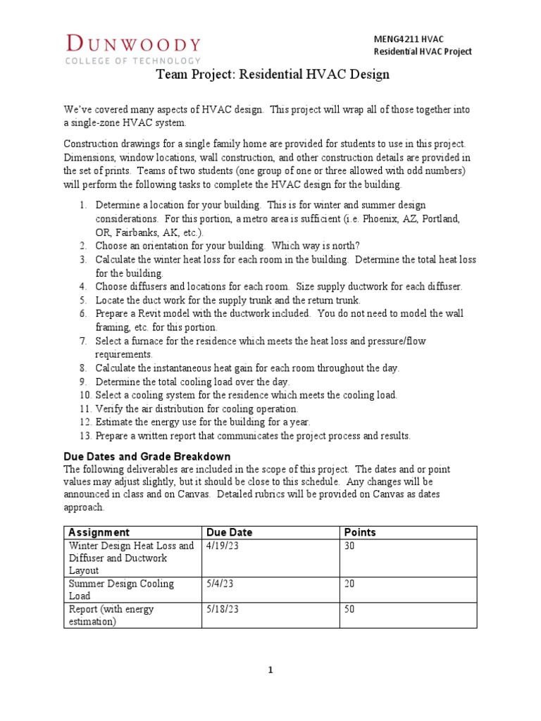 Residential HVAC Design Project Guide | PDF
