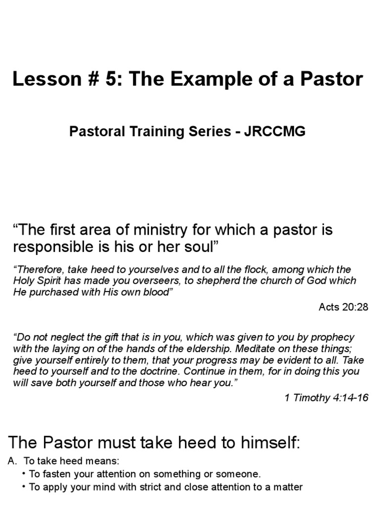 Lesson # 5 - The Example of A Pastor | PDF | Pastor | Paul The Apostle