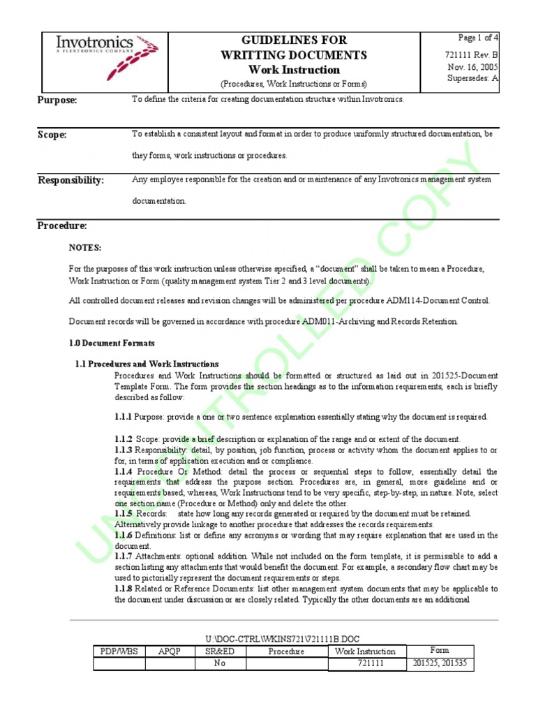 Work Instruction Document Guidelines | PDF | Computing