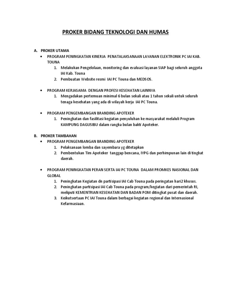 Proker Bidang Teknologi Dan Humas | PDF