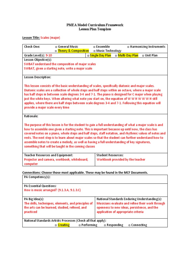 Lesson Plan 1 | PDF | Scale (Music) | Rubric (Academic)