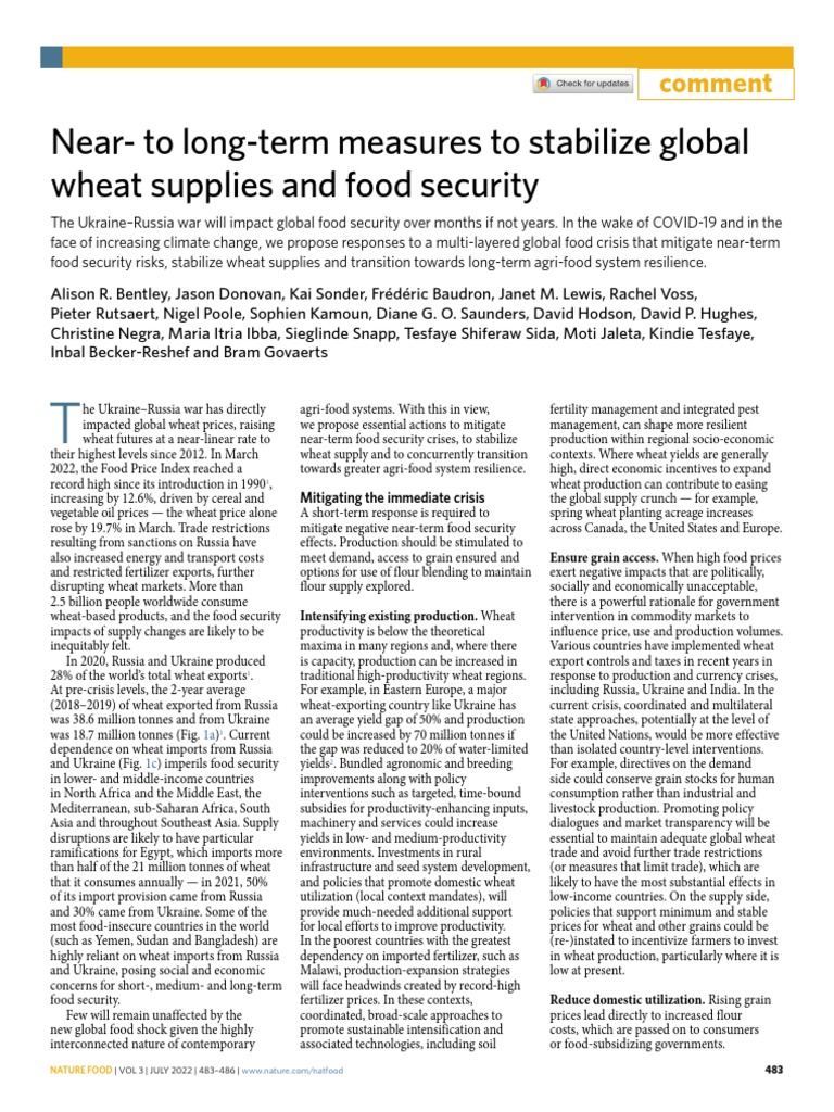 Near-To Long-Term Measures To Stabilize Global Wheat Supplies and Food ...