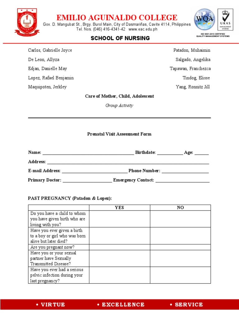 Prenatal Visit Assessment Form | PDF | Pregnancy | Public Health