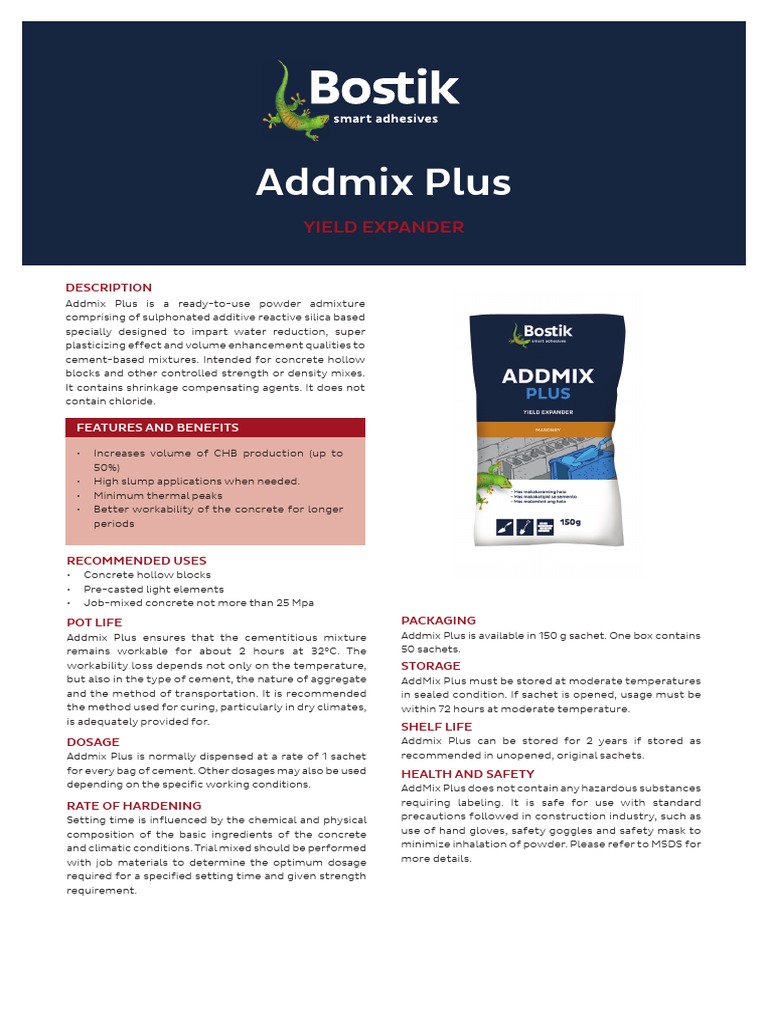 Bostik Addmix Plus Rev1 | PDF | Concrete | Materials