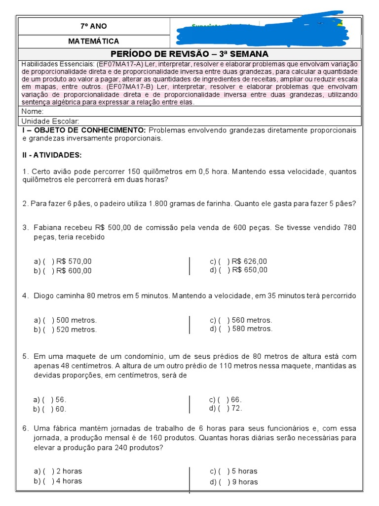 Lista De Exercícios De Matemática 8 Ano Pdf