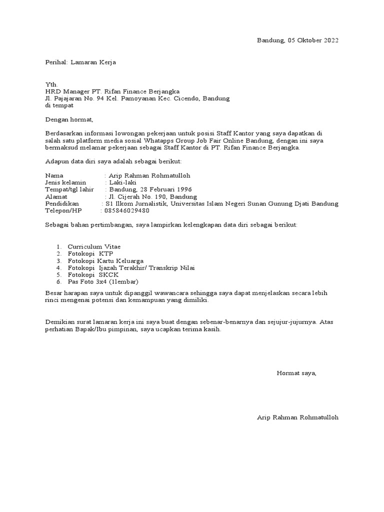 Surat Lamaran RFB | PDF