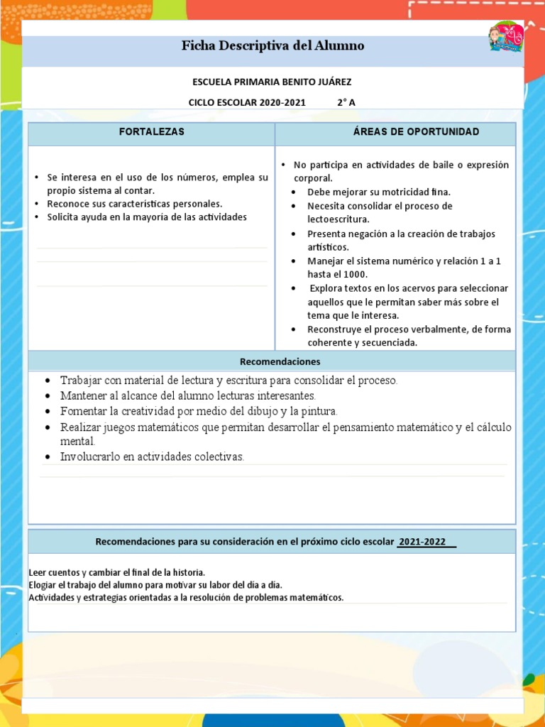 Fichas Descriptivas - 20-21 | PDF | Educación primaria | Comprensión lectora
