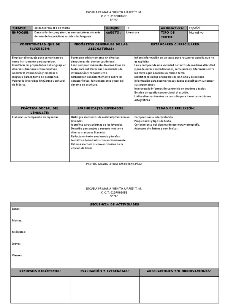 Formato de Planeación | PDF | Educación primaria | Aprendizaje