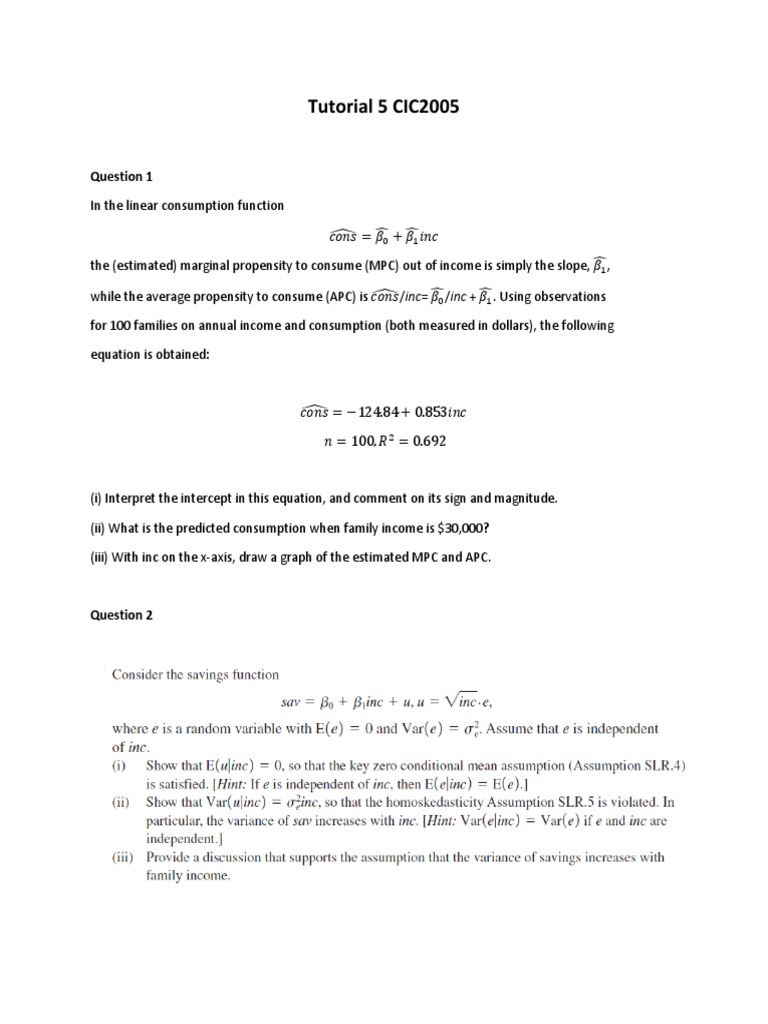 Linear Consumption Function Analysis | PDF