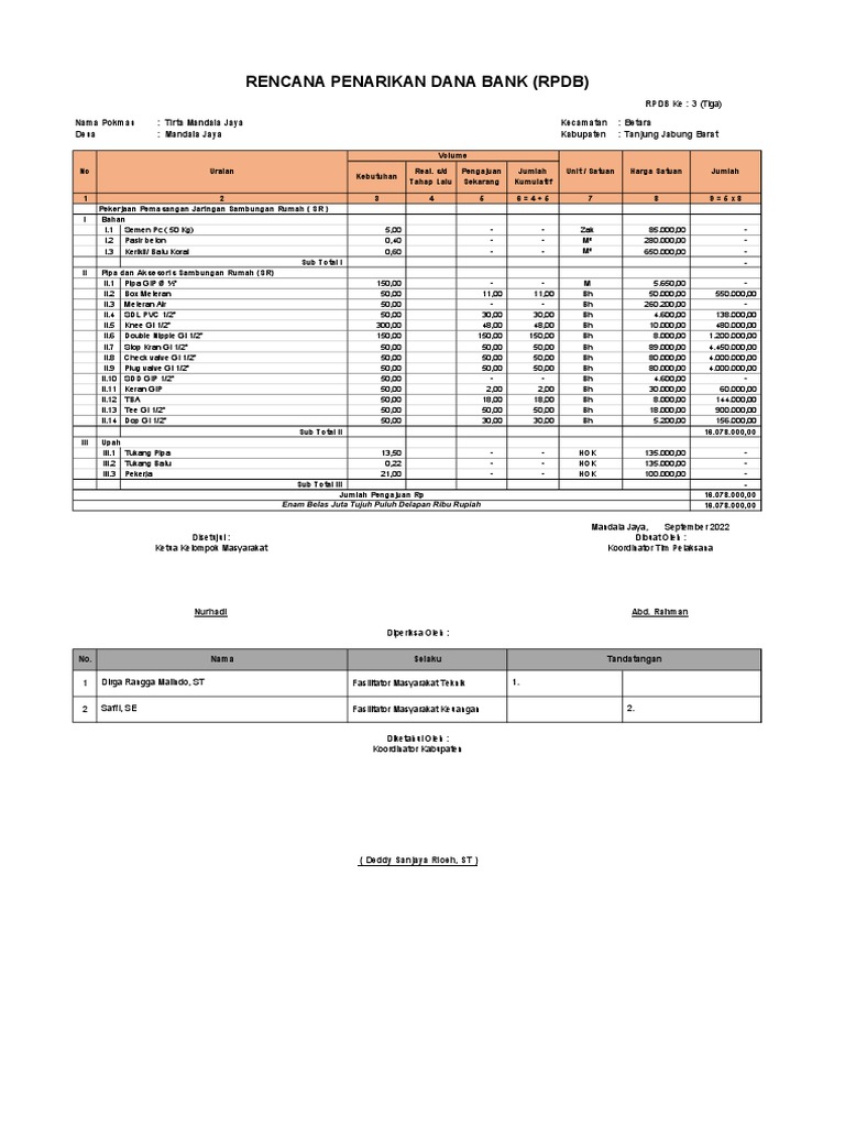 Rencana Penarikan Dana Bank (RPDB) | PDF