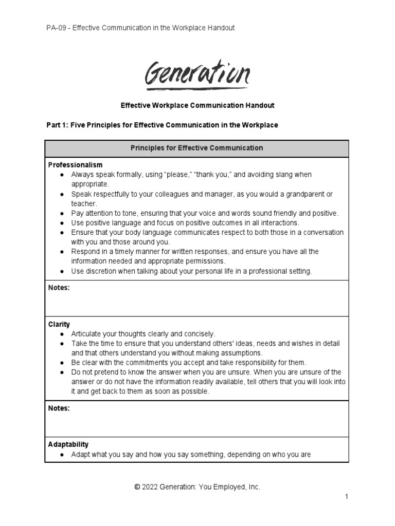 PA-09 - Effective Communication in The Workplace Handout - VF | PDF ...