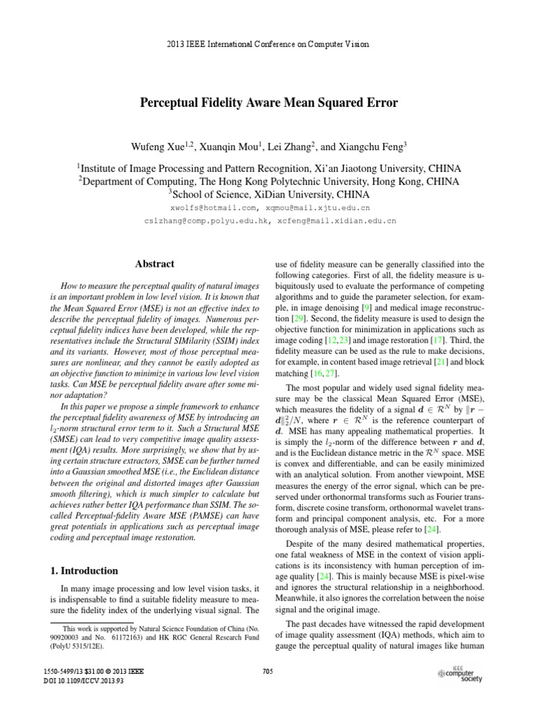 2013 - Perceptual Fidelity Aware Mean Squared Error | PDF | Mean Squared Error | Applied Mathematics