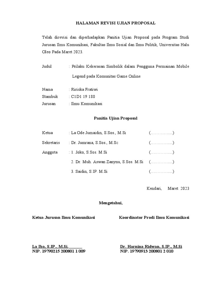 HALAMAN REVISI PROPOSAL Ririiii | PDF