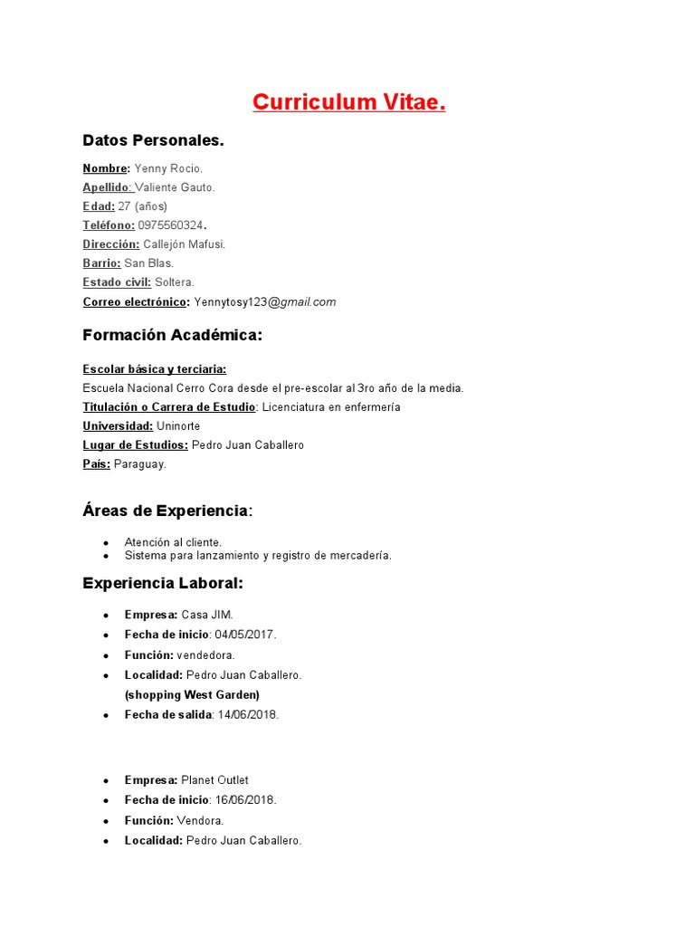 Curriculum Vitae.: Datos Personales | PDF