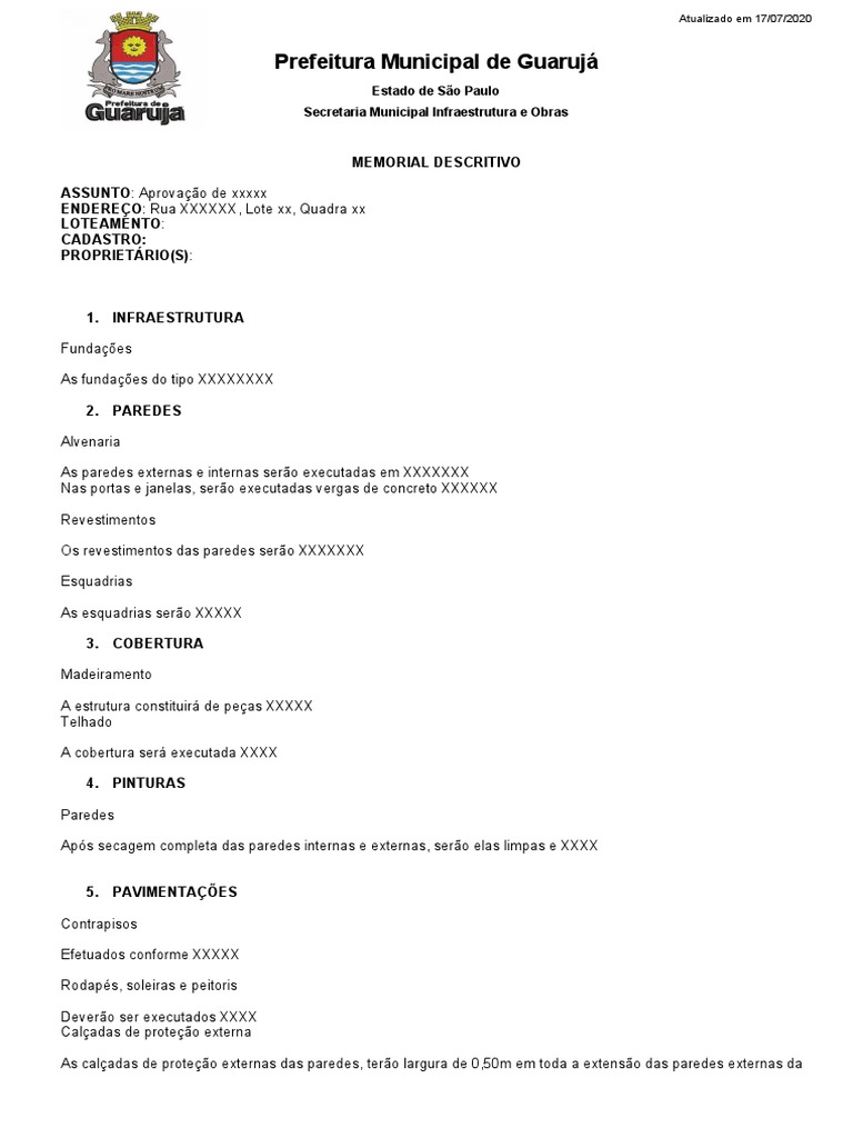 Modelo Simples de Memorial Descritivo | PDF Modelo Simples de Memorial Descritivo | PDF