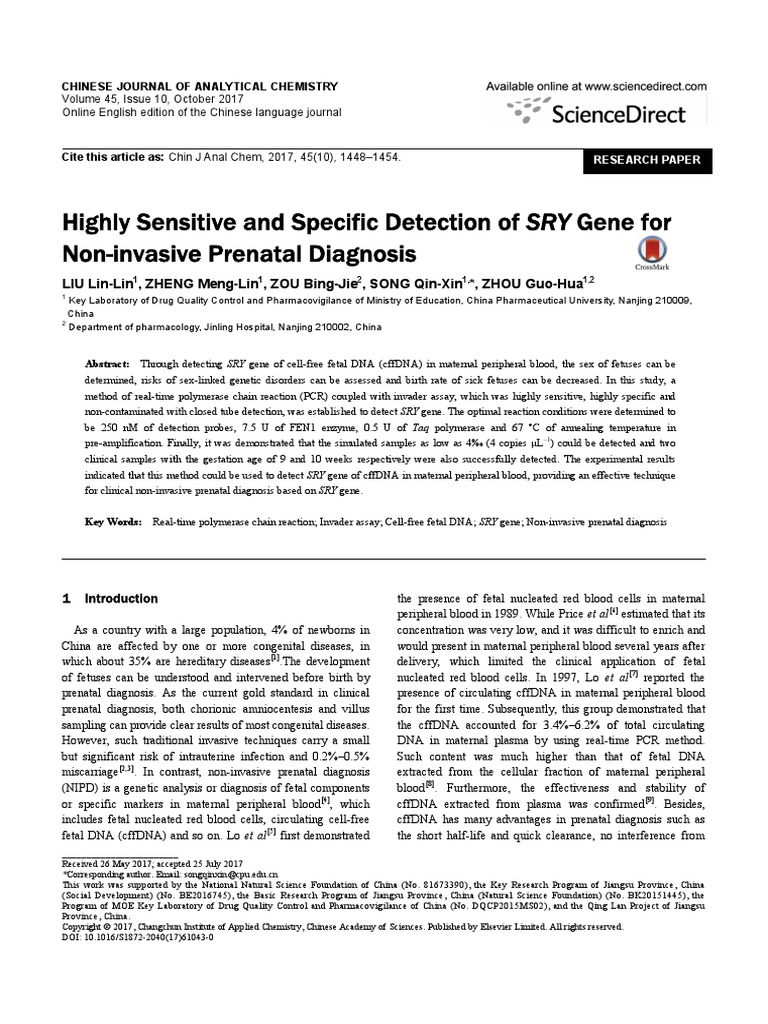 Highly Sensitive and Specific Detection of SRY Gene For Non-Invasive ...